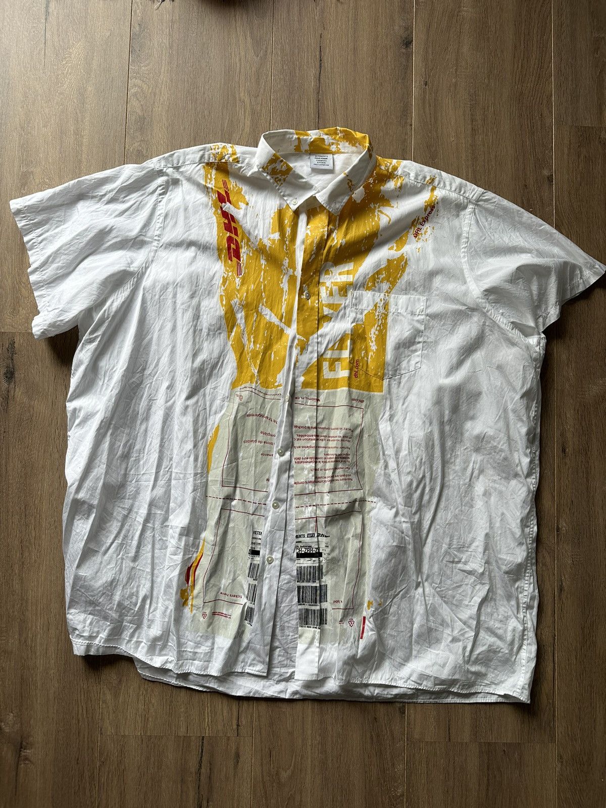 Vetements DHL RECEIPT PRINT BUTTONED SHIRT | Grailed