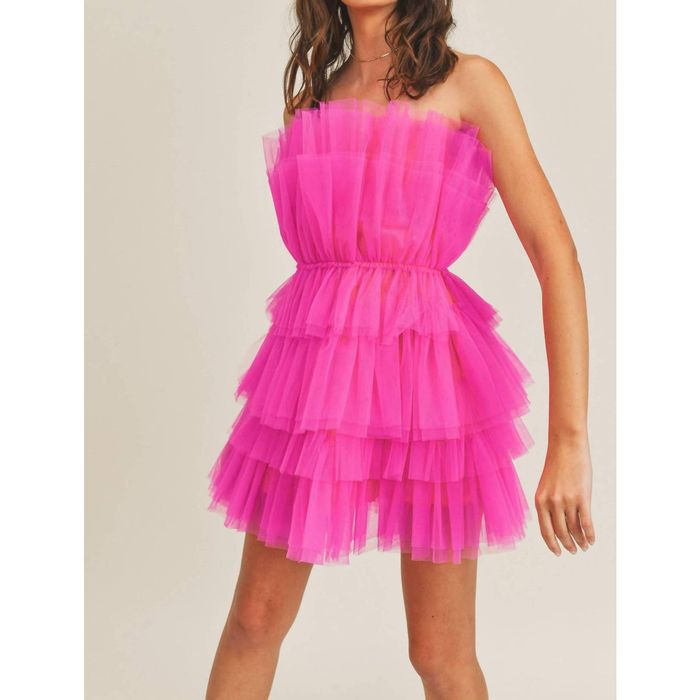 Designer MABLE Organza Tube Ruffle Mini Dress In Pink | Grailed