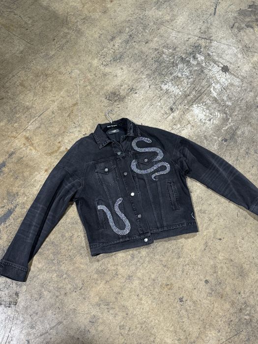 Amiri AMIRI BLACK CRYSTAL SNAKE DENIM JACKET OG RARE | Grailed