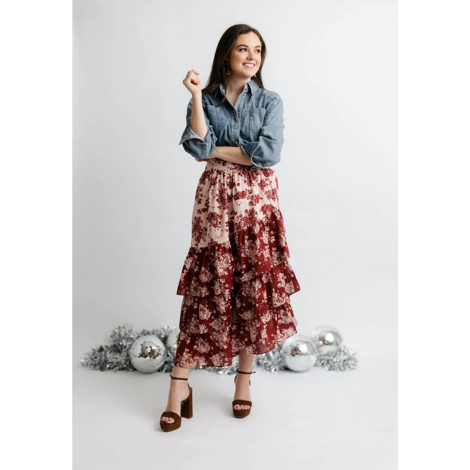 Anna Cate Elle Skirt In Burgundy Floral | Grailed