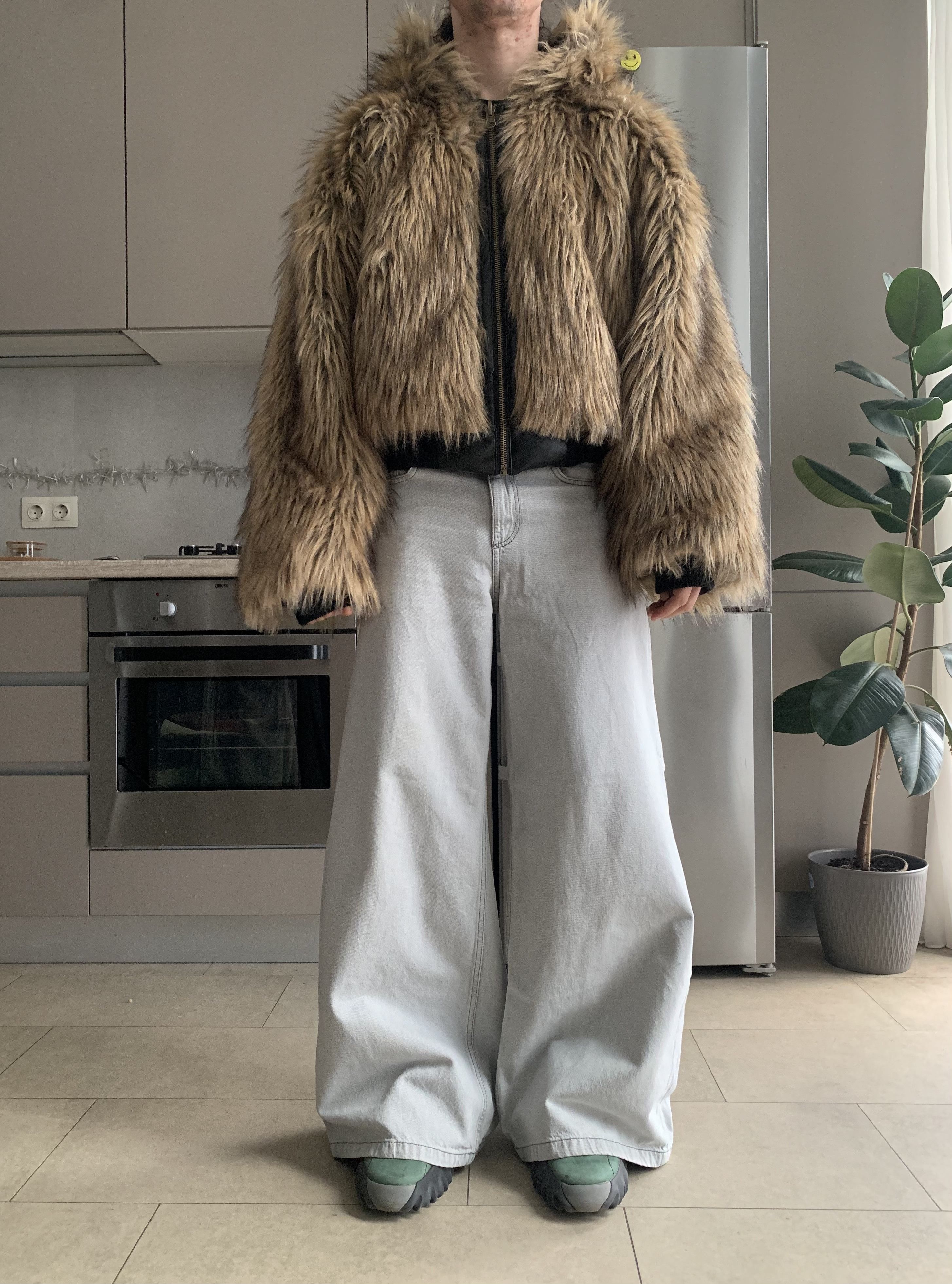 Japanese Brand × Leather Jacket × Streetwear Fluffy Double Sided Eco Leather Jacket | Grailed