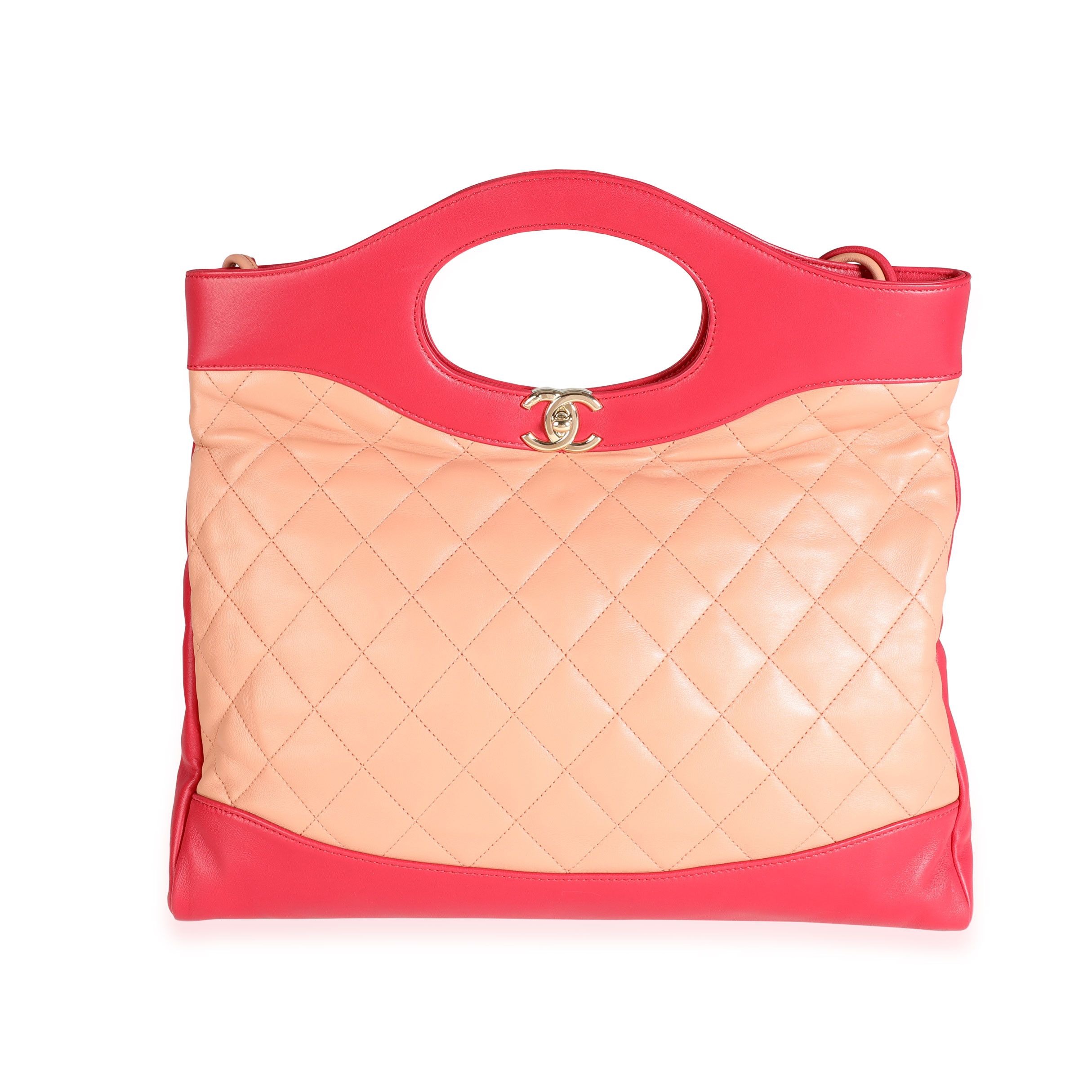 Chanel Chanel Peach & Light Red Quilted Calfskin Large 31 Shopping Bag ...