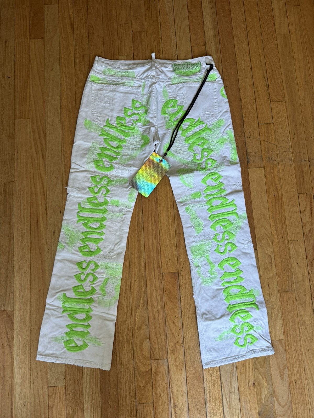 Endless × Vlone Endless Denim Jeans White/ Green OG PAIR(NEW) | Grailed