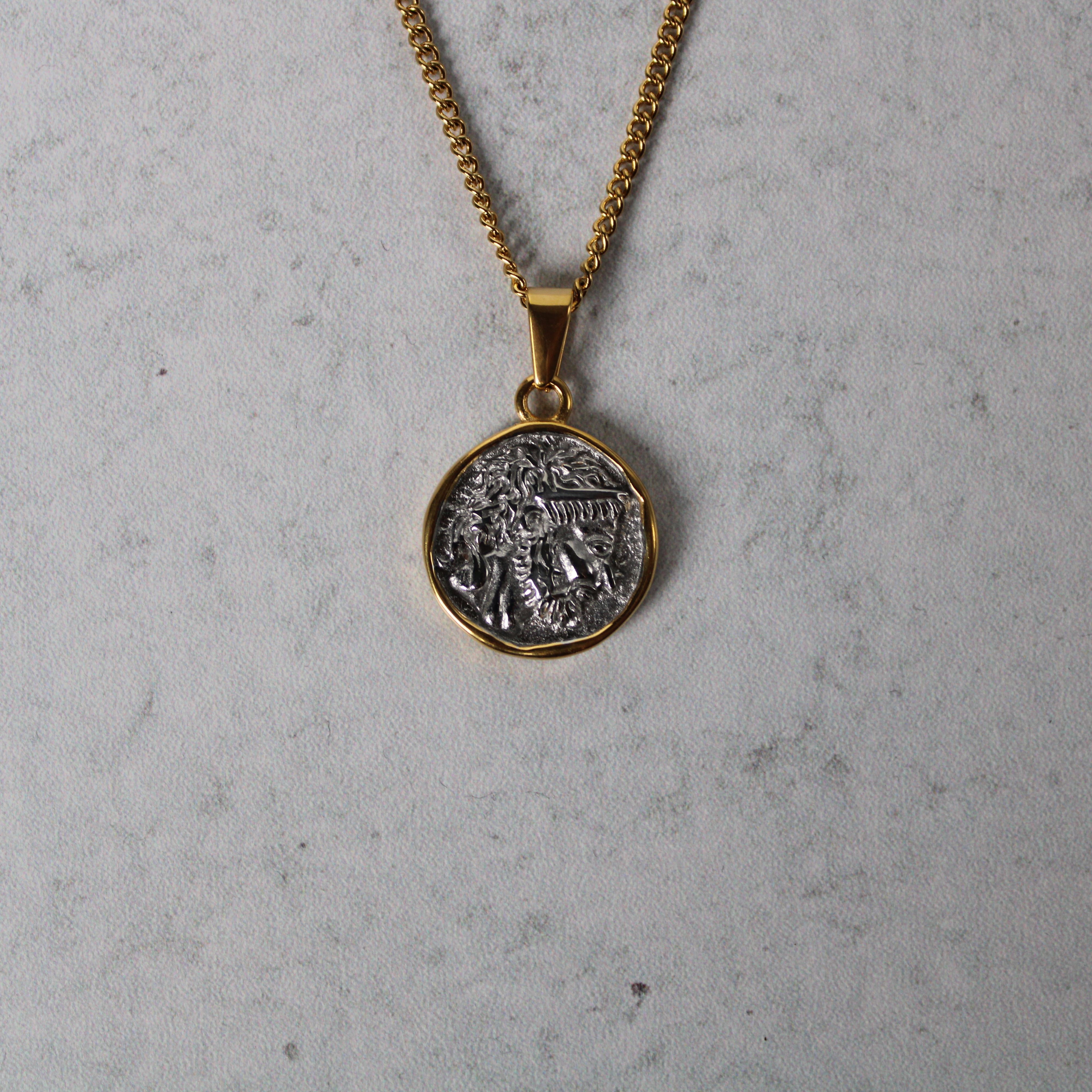 Chain × Jewelry × Streetwear Gold Two Tone Zeus Pendant Chain Necklace ...