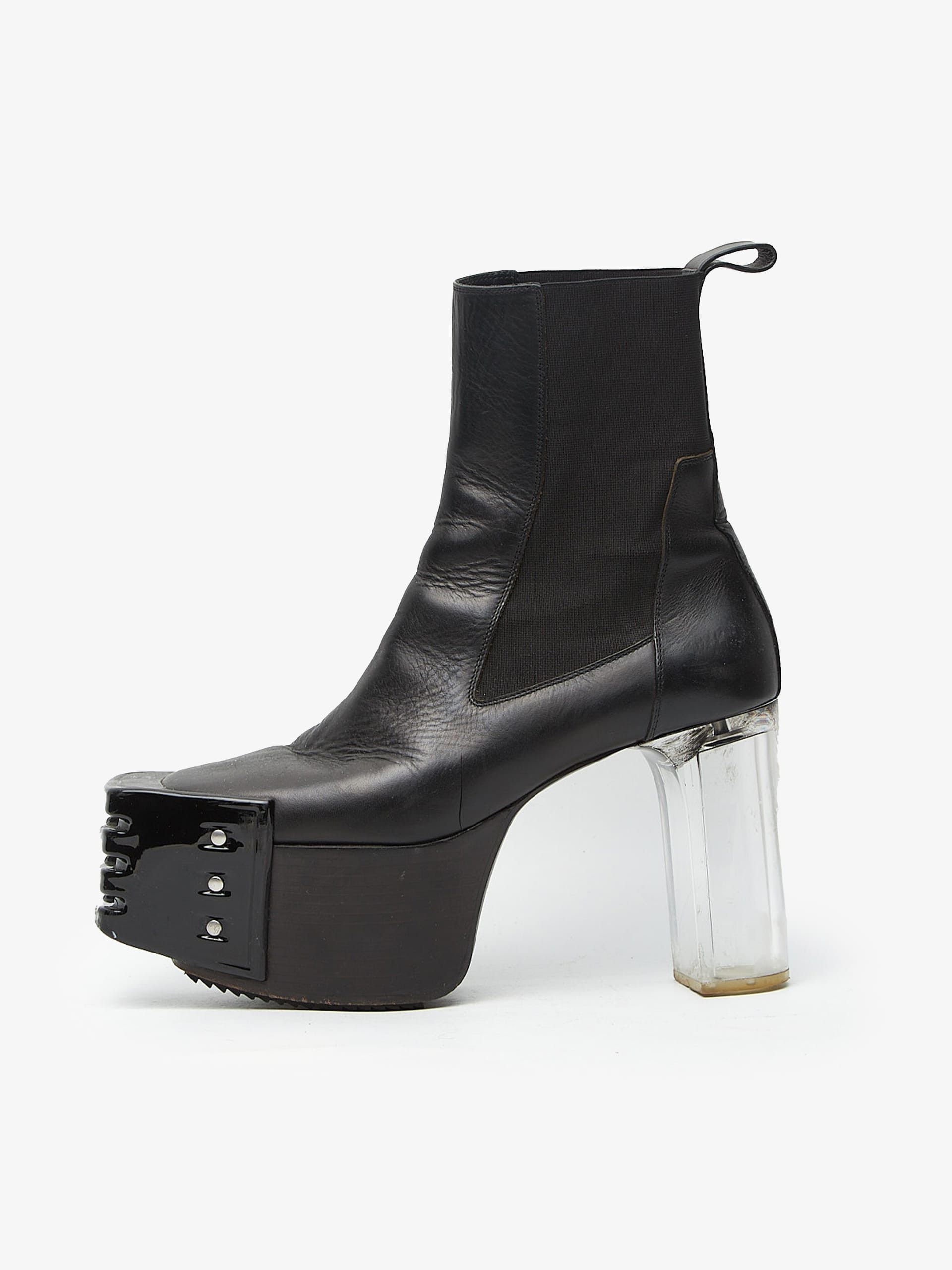 Rick Owens Black Kiss Heel Leather Boots | Grailed