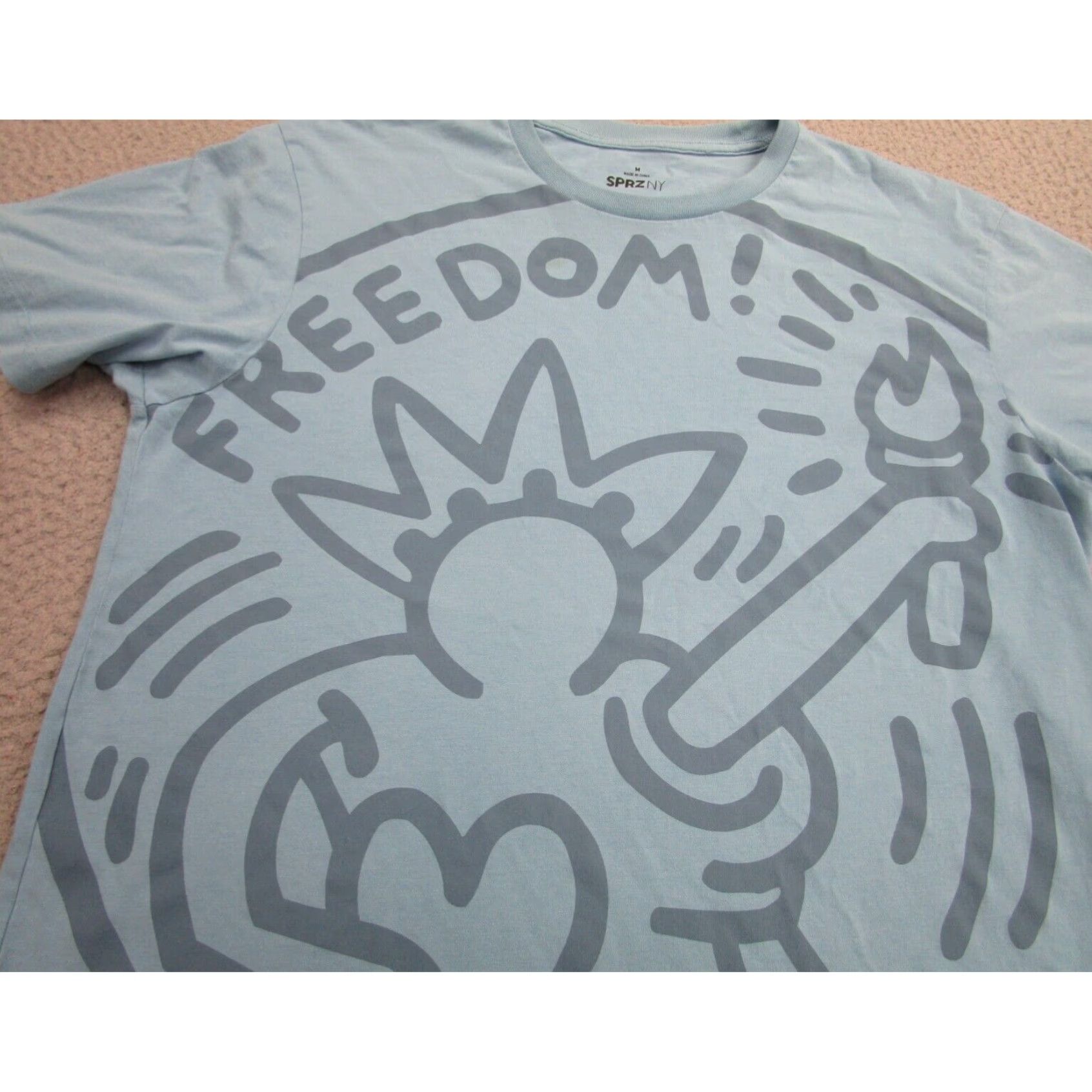 Uniqlo Keith Haring Mens Shirt Medium Blue Lady Liberty Freedom NYC ...