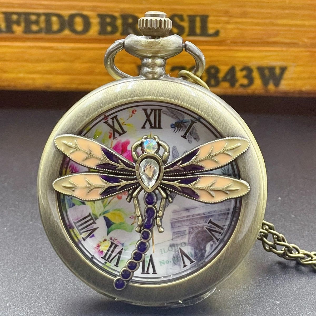 Dragonfly Fashion 3D Cutout Mosaic Brick Dragonfly Quartz Pocket Watch ...