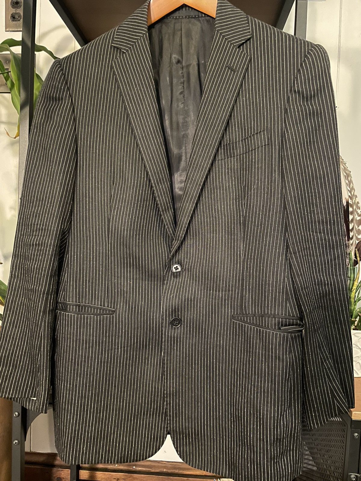 Ralph Lauren Black pinstripe linen blazer 2 button | Grailed