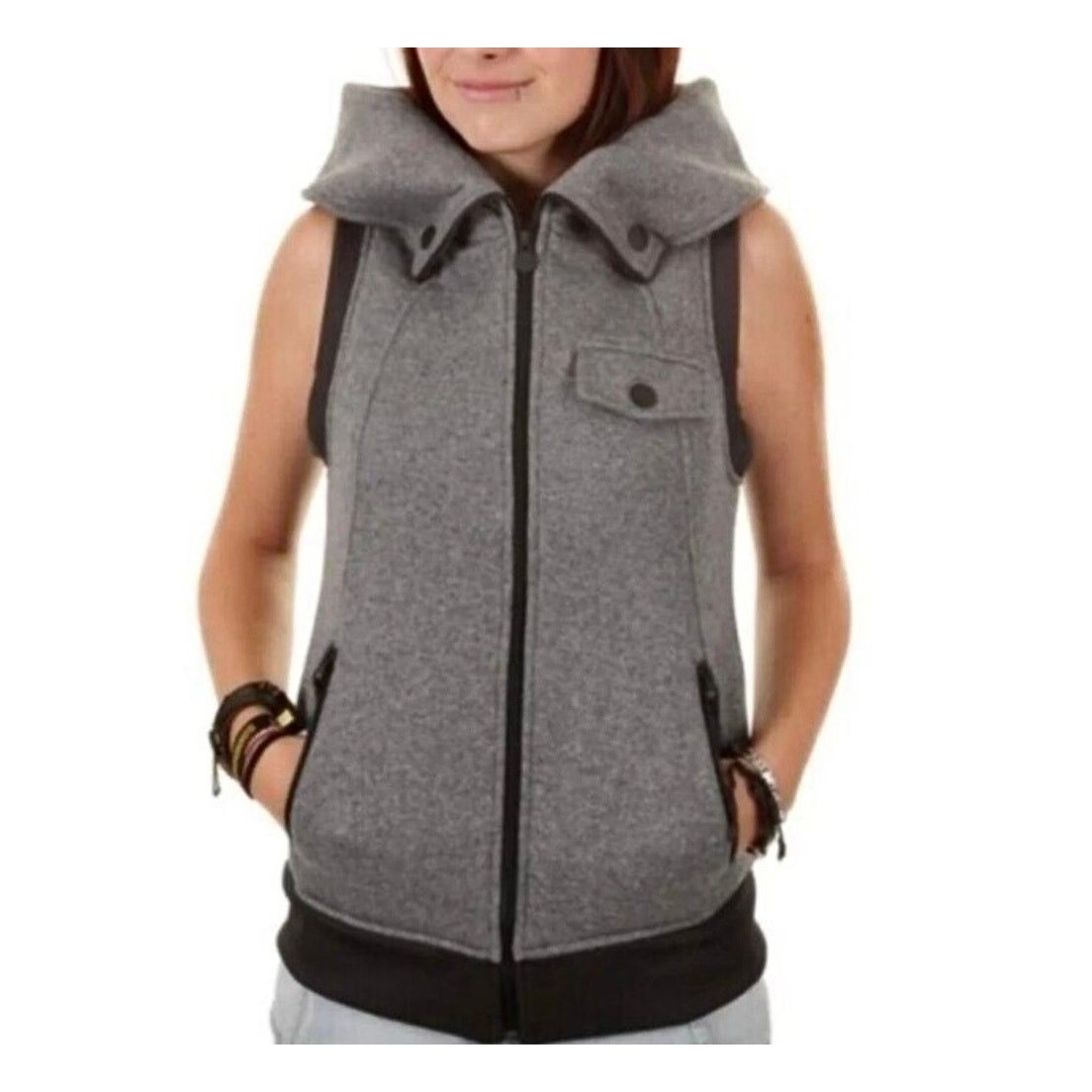 Burton Burton Gray & Black Dry Ride Starr Hooded Zip Snowboard Vest ...