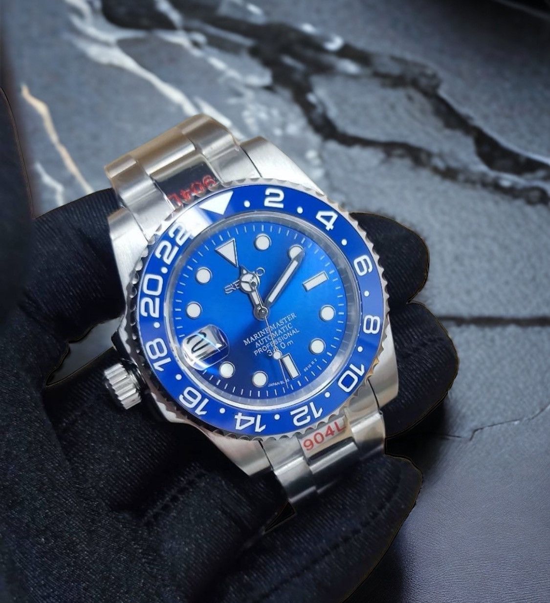 Japanese Brand × Seiko Seiko Mod GMT-Master Smurf Blue Dial Steel ...