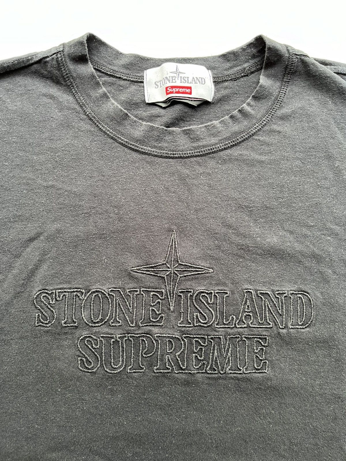 Supreme Supreme x Stone Island embroidered black logo tee | Grailed