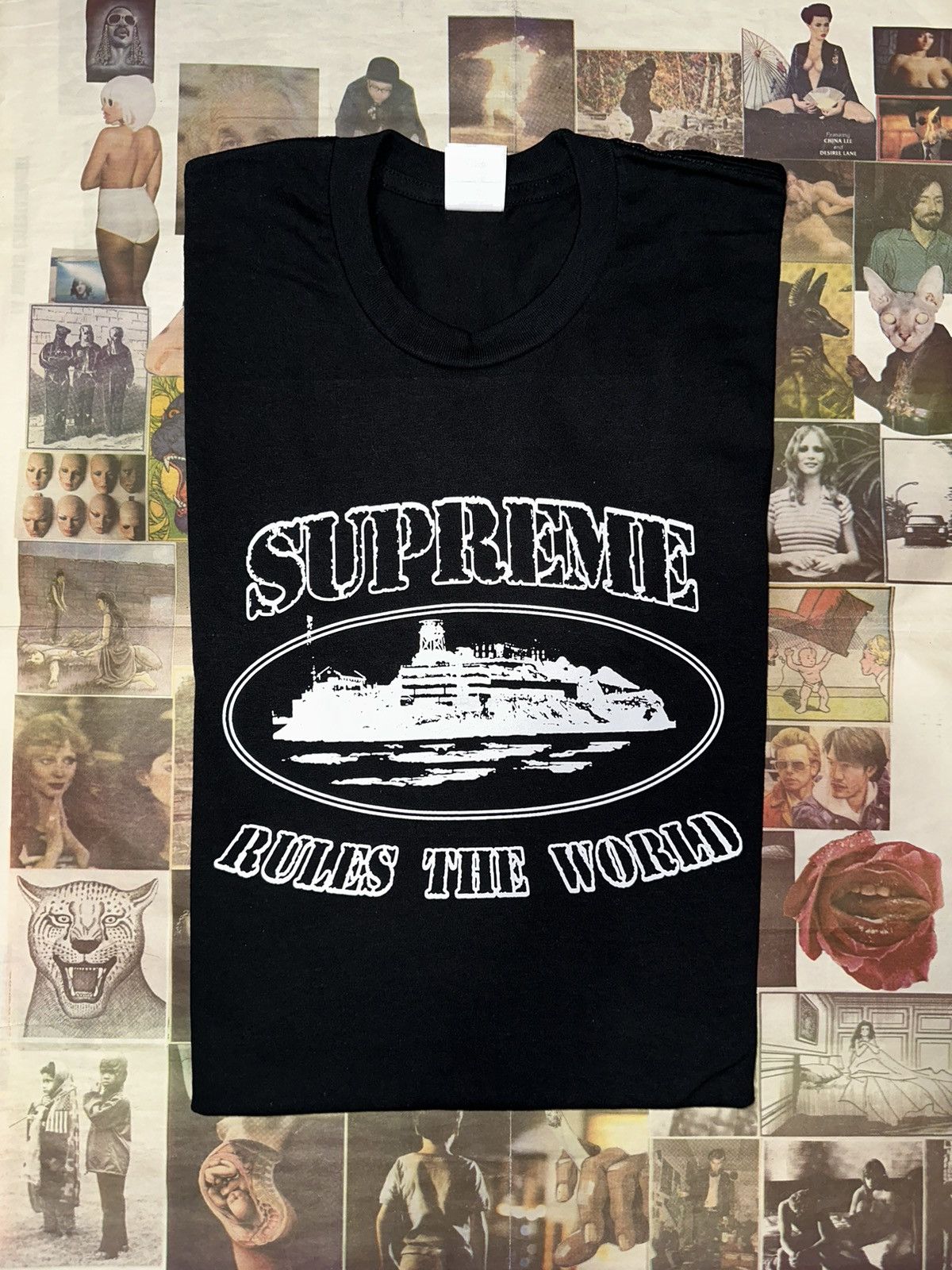 Corteiz × Supreme Supreme X Corteiz Rules the world tee FW23 Black ...