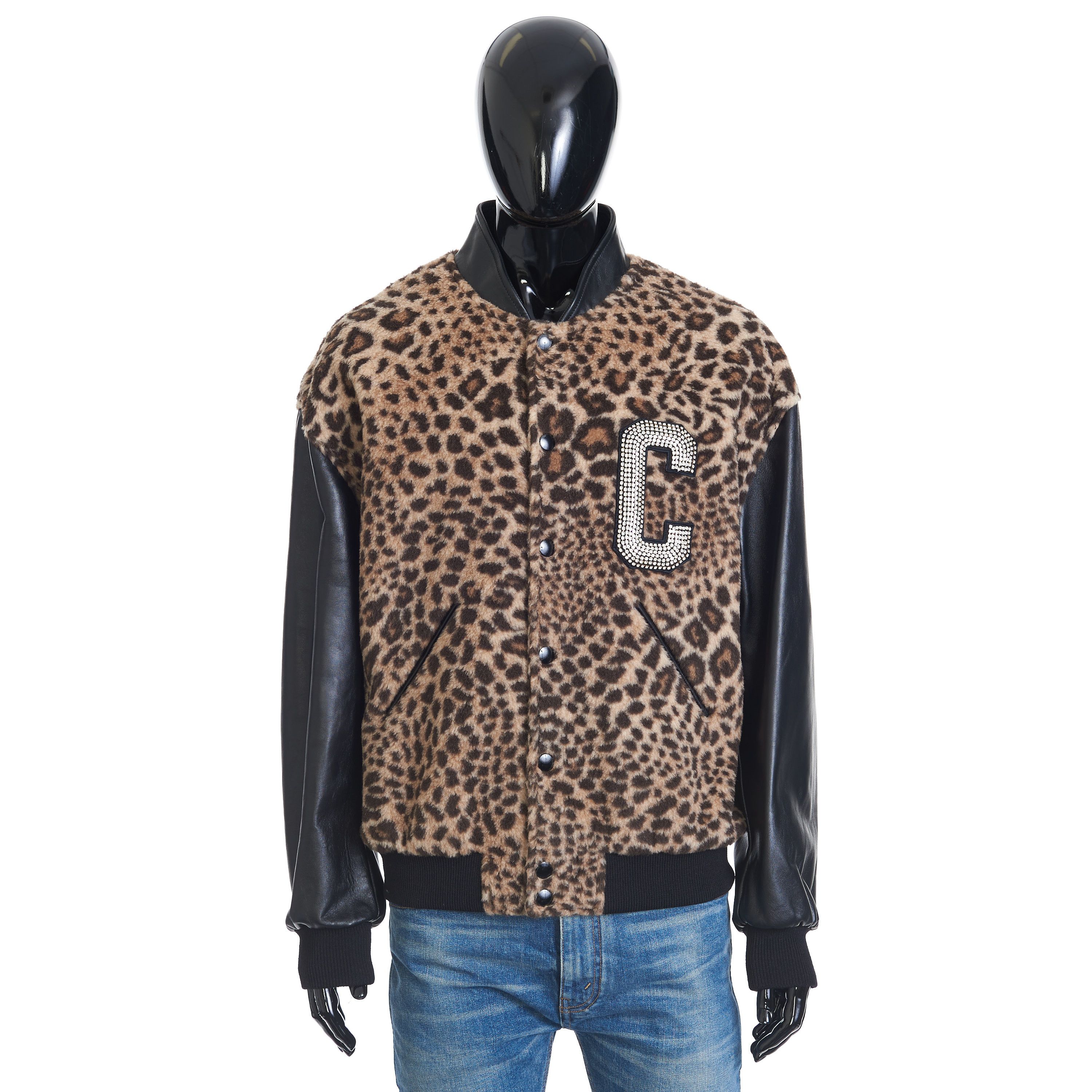 Celine Teddy Jacket In Leopard-print Fleece With Embroidered Patch ...