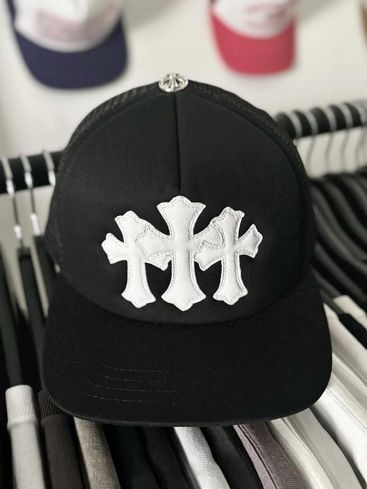 Chrome Hearts CEMETERY LEATHER CROSS PATCH HAT | Grailed