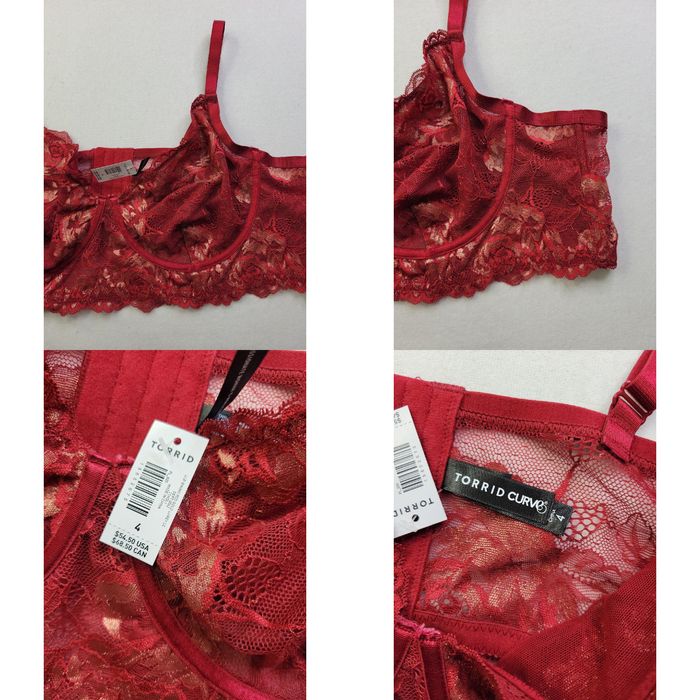 Vintage NEW - Torrid Curve Women's Torrid 4 Red Gold Lurex Floral Lace ...