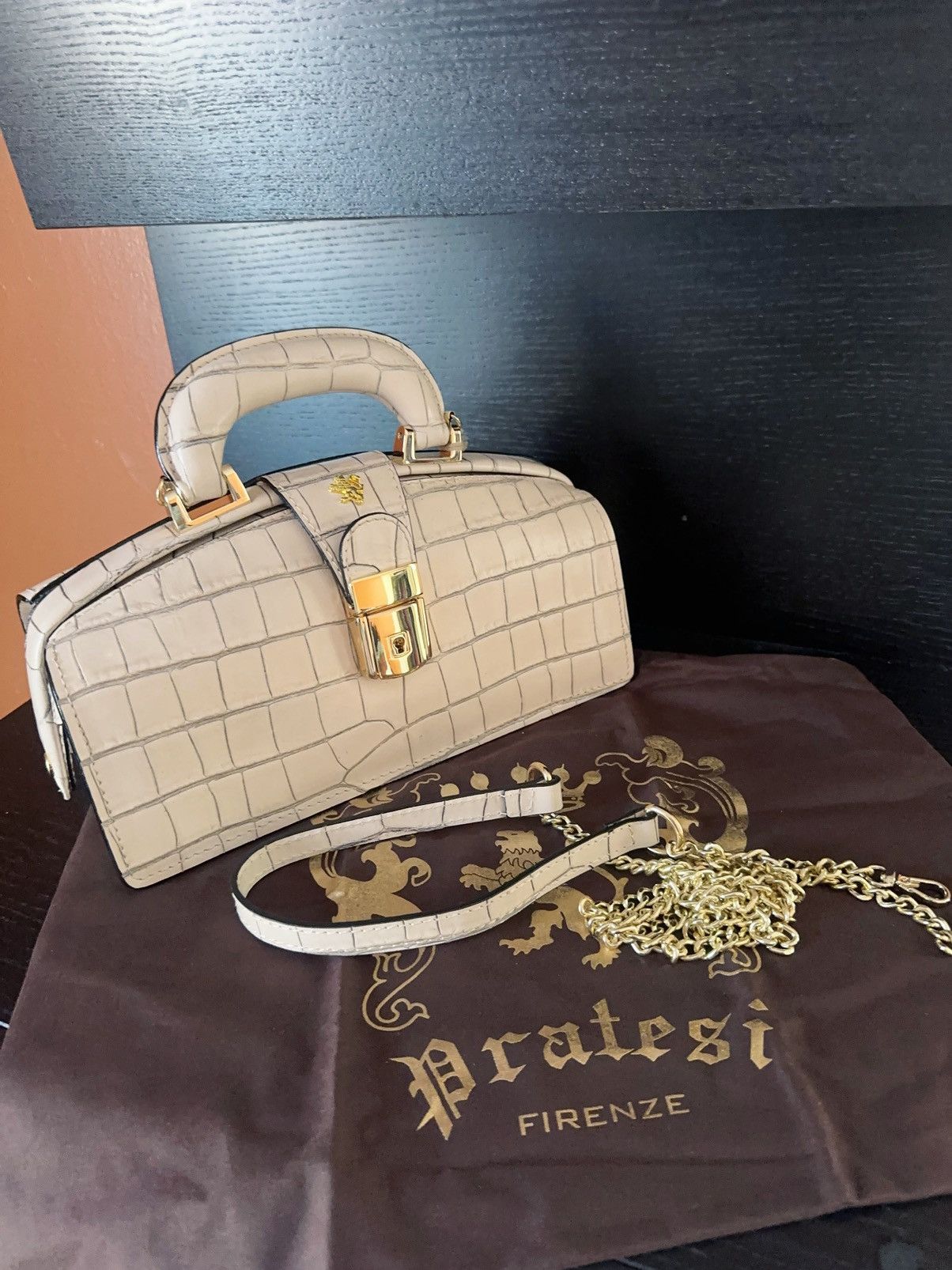 Vintage New Pratesi Firenze Italy Cream Volterra Crocodile Leather ...