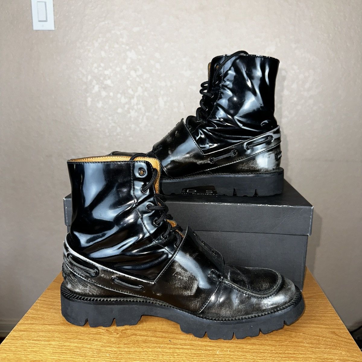 Maison Margiela Maison Margiela Spliced Combat Boots in Patent Leather ...
