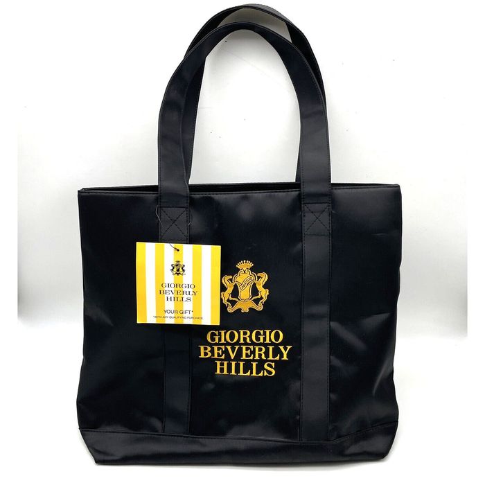 Giorgio 90s Giorgio Beverly Hills Black Gold Embroidered Tote 18x14" | Grailed
