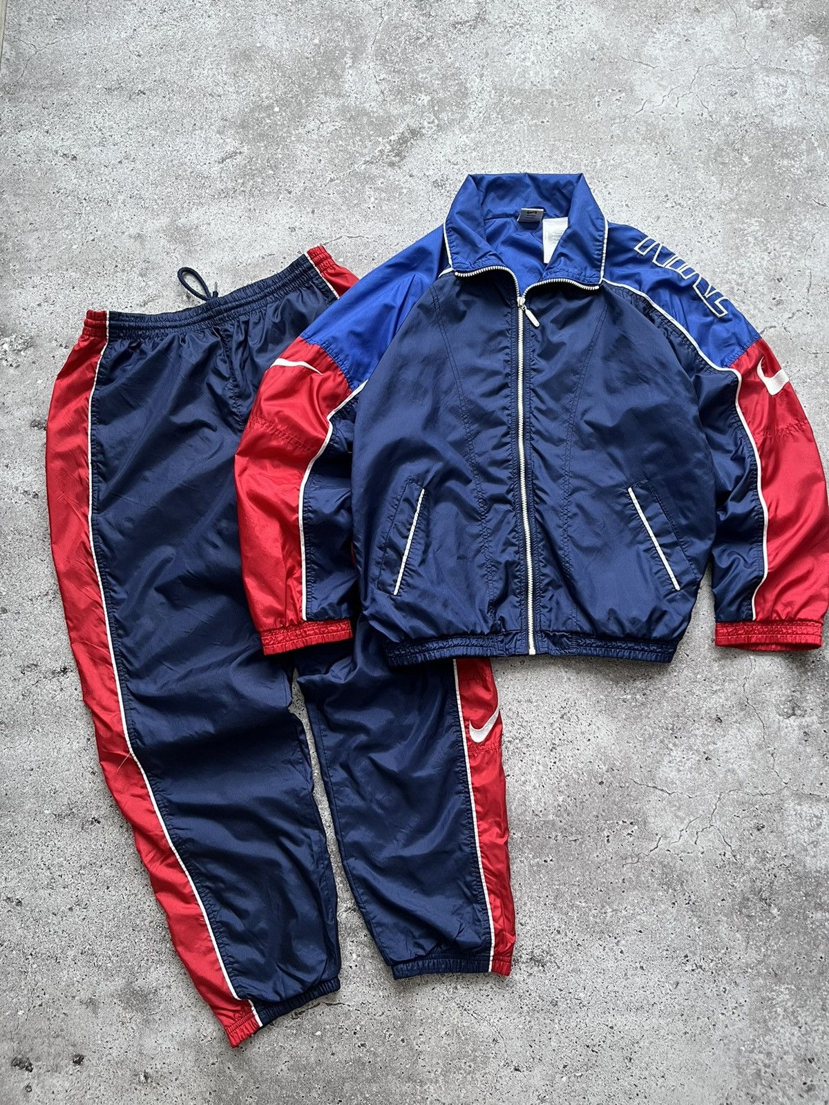 Nike × Vintage Vintage Nike double Swoosh Nylon Tracksuit Big Logo Rare ...
