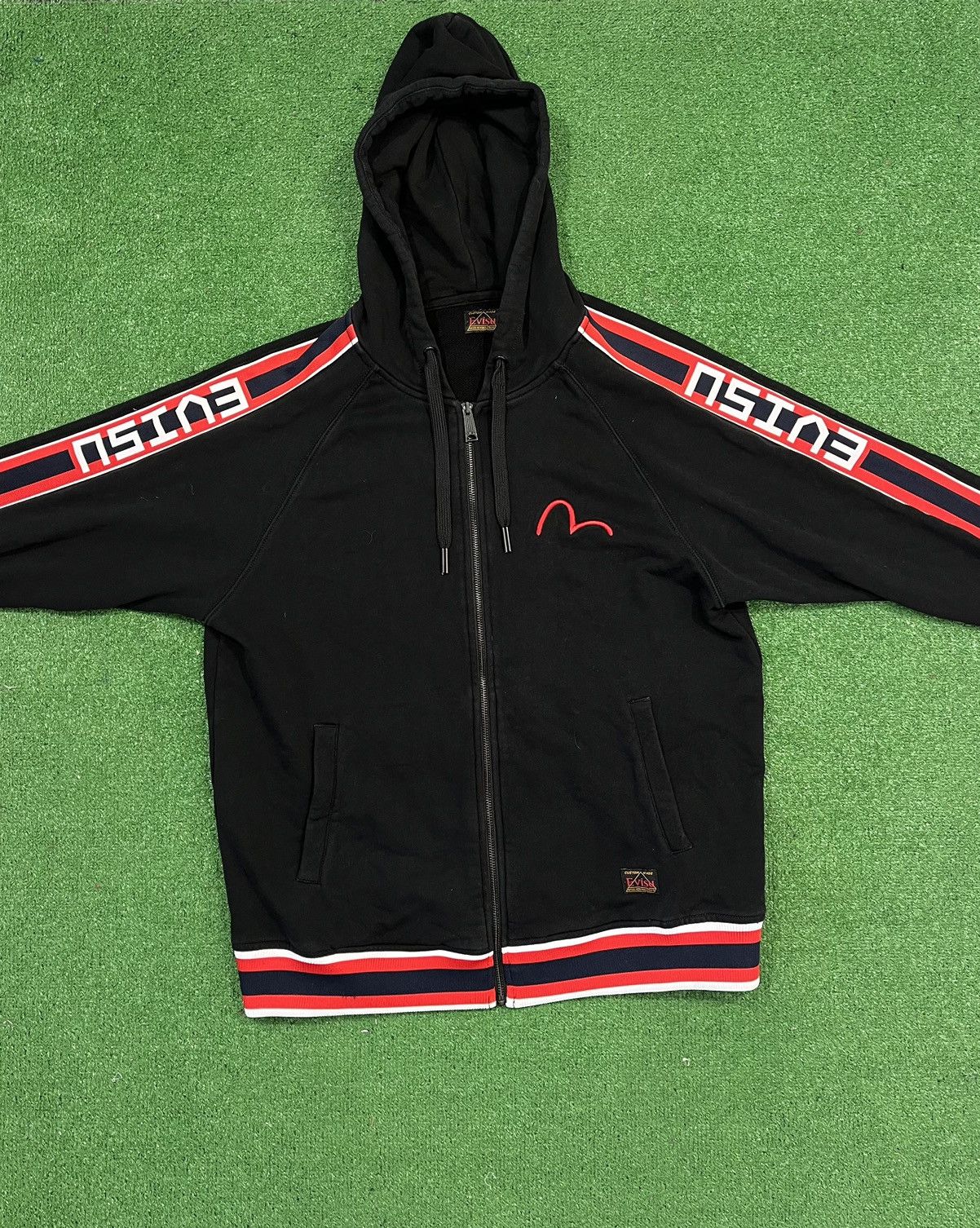 Evisu × Japanese Brand × Vintage Evisu Zip Hoodie Black Tapered Vintage ...