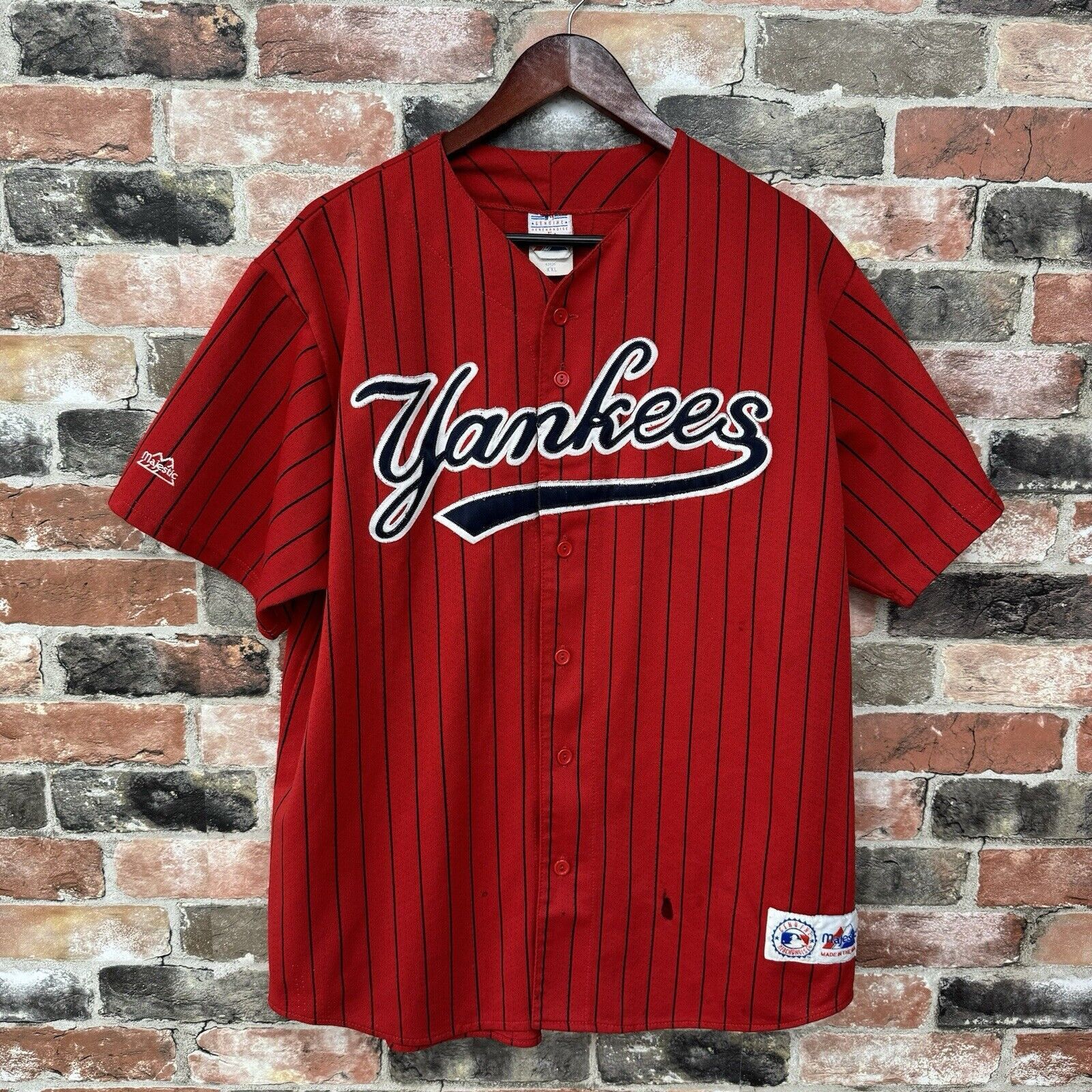 Majestic Vintage New York Yankees Red Pinstripe Jersey Size XXL USA ...
