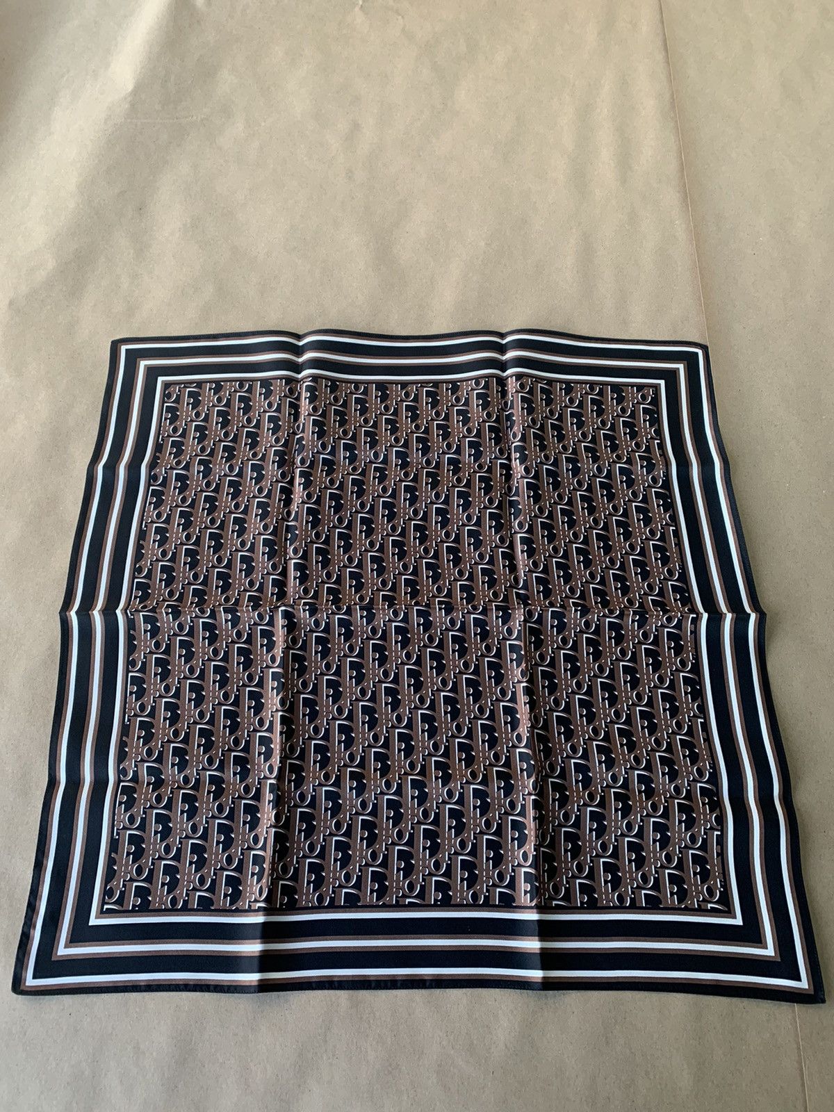 Dior Dior Oblique Silk Bandana Navy and Brown NWOT | Grailed