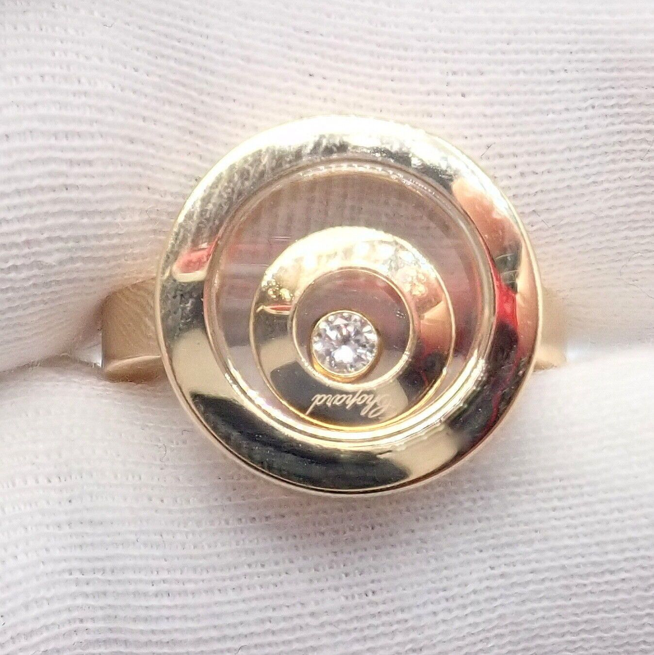 Chopard 18k Yellow Gold Diamond Double Circle Happy Spirit Ring | Grailed