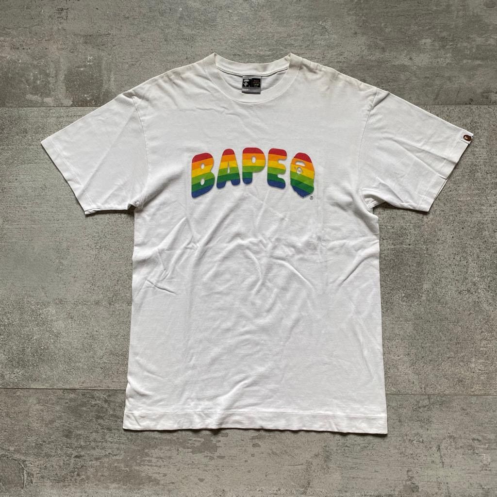 Bape A Bathing Ape BAPE Rainbow Curved Logo OG T-Shirt Tee | Grailed