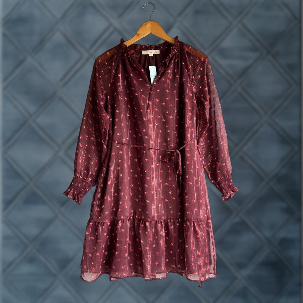 Loft LOFT Brand Loft Dress Womens Petite Small Shimmer Floral Tierred ...