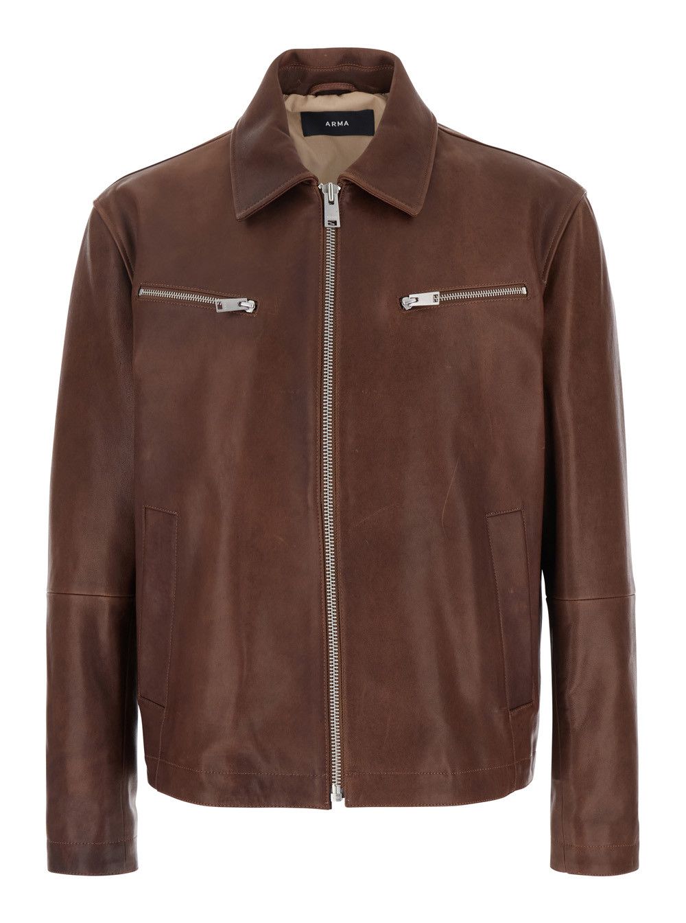 Arma 'Maze' Brown Jacket with Classic Collar and Zipped Cuffs in ...