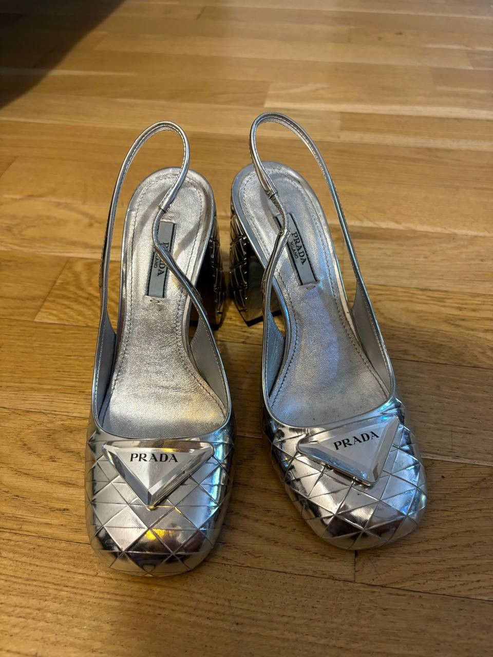 Prada Prada Silver Slingback Heels – Size EU 36 | Grailed