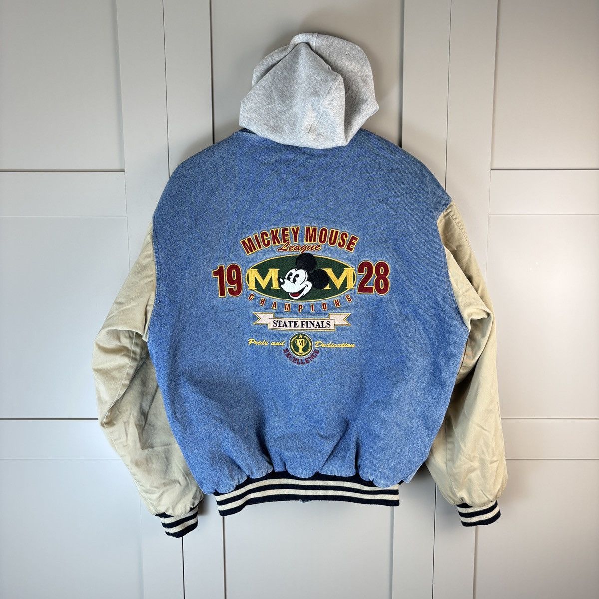 Mickey Mouse Vintage 90s Disney Mickey Mouse Rare Denim Bomber w Hood ...
