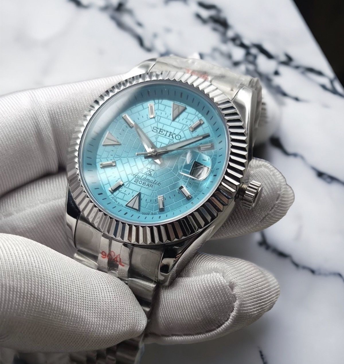 Japanese Brand × Seiko Seiko Mod Datejust Light Blue Dial Steel Jubilee ...