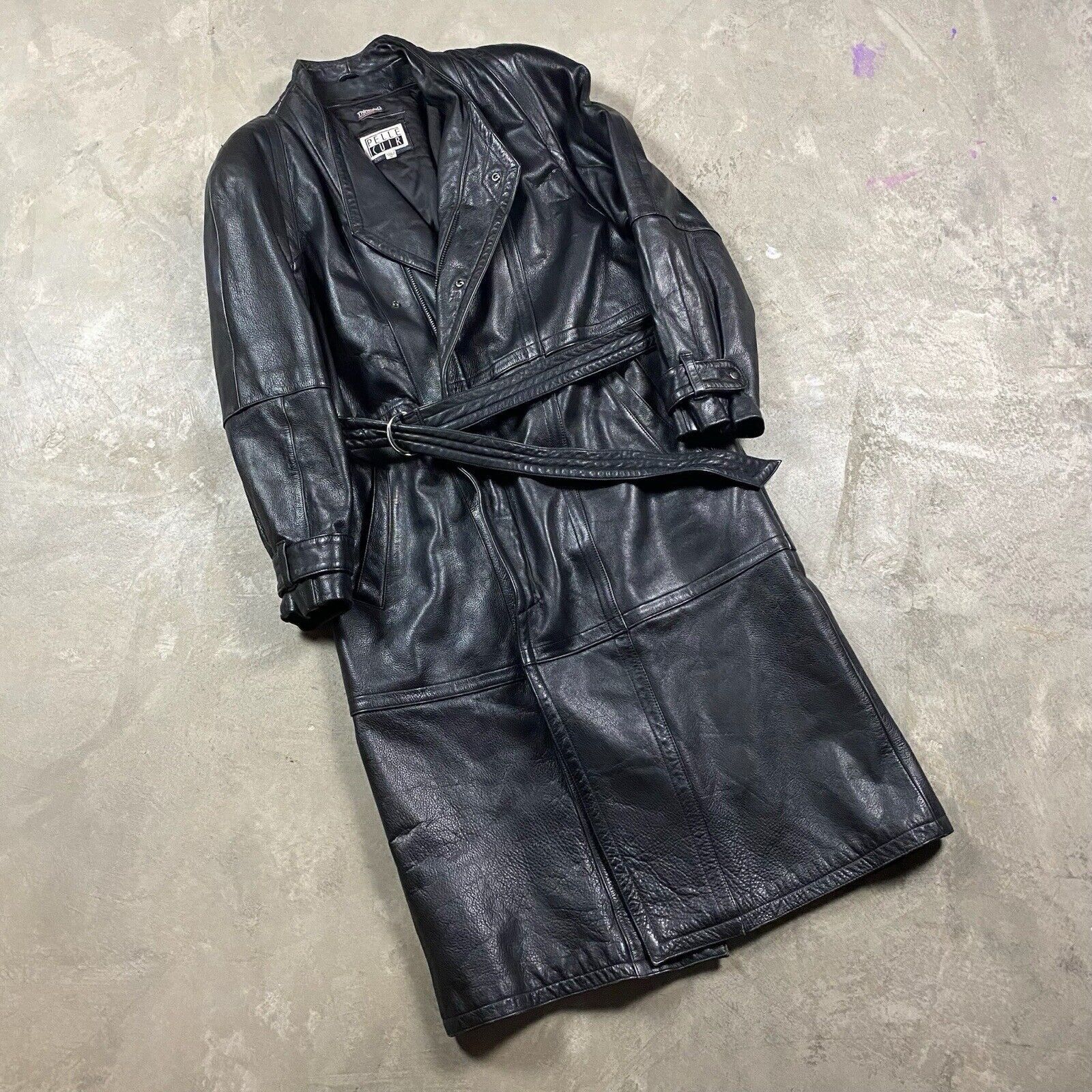 Vintage 90s VTG LEATHER Trench Coat Duster M Belted Heavy Y2K Cyberpunk ...