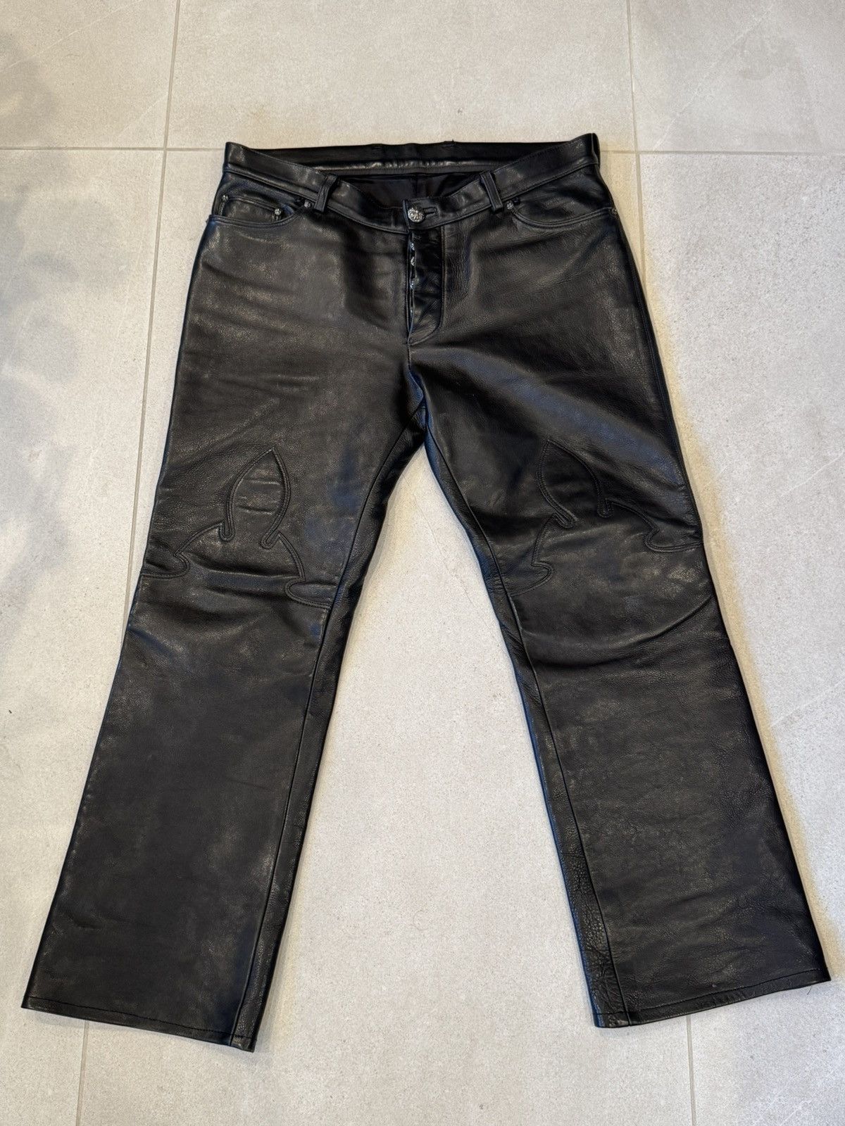 Chrome Hearts Chrome Hearts Fleur Carpenter Leather pants | Grailed