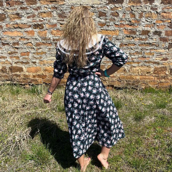 Vintage 90s Eber SanFrancisco Floral Bib Collar Teacher Church Dress ...