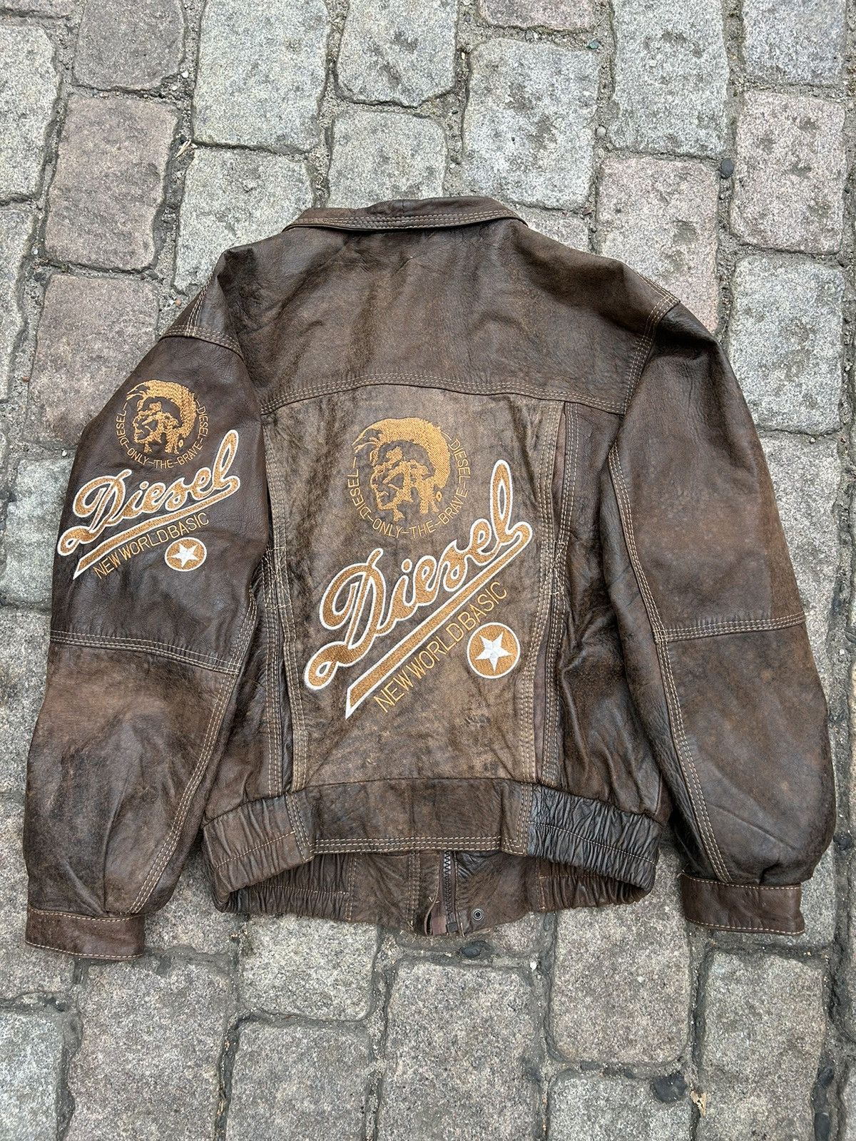 Diesel Vintage Diesel leather jacket bomber Big logo Japan Style | Grailed