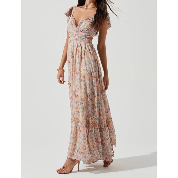 Designer ASTR Primrose Floral Maxi Dress In Peach Multi | Grailed