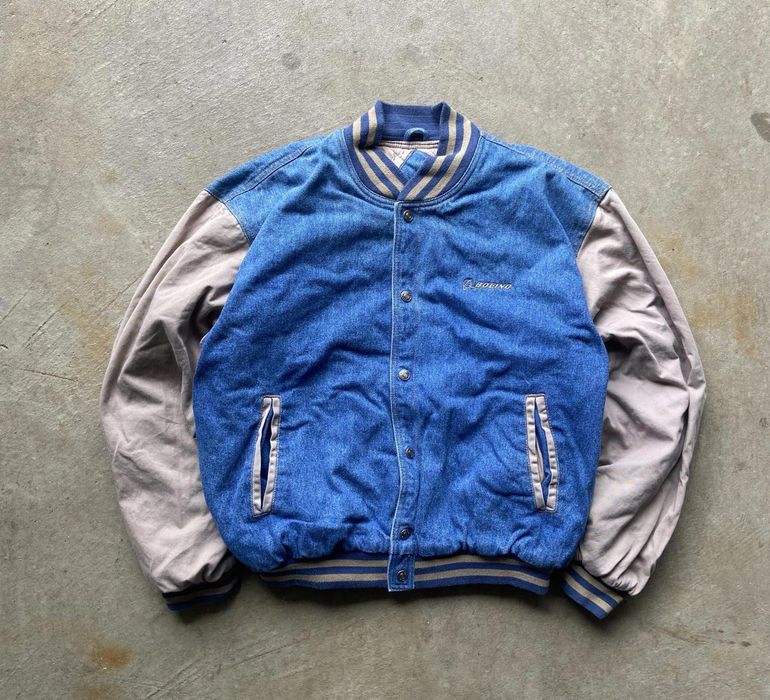 Vintage Vintage Tri Mountain 'Boeing' Varsity Denim Jacket | Grailed