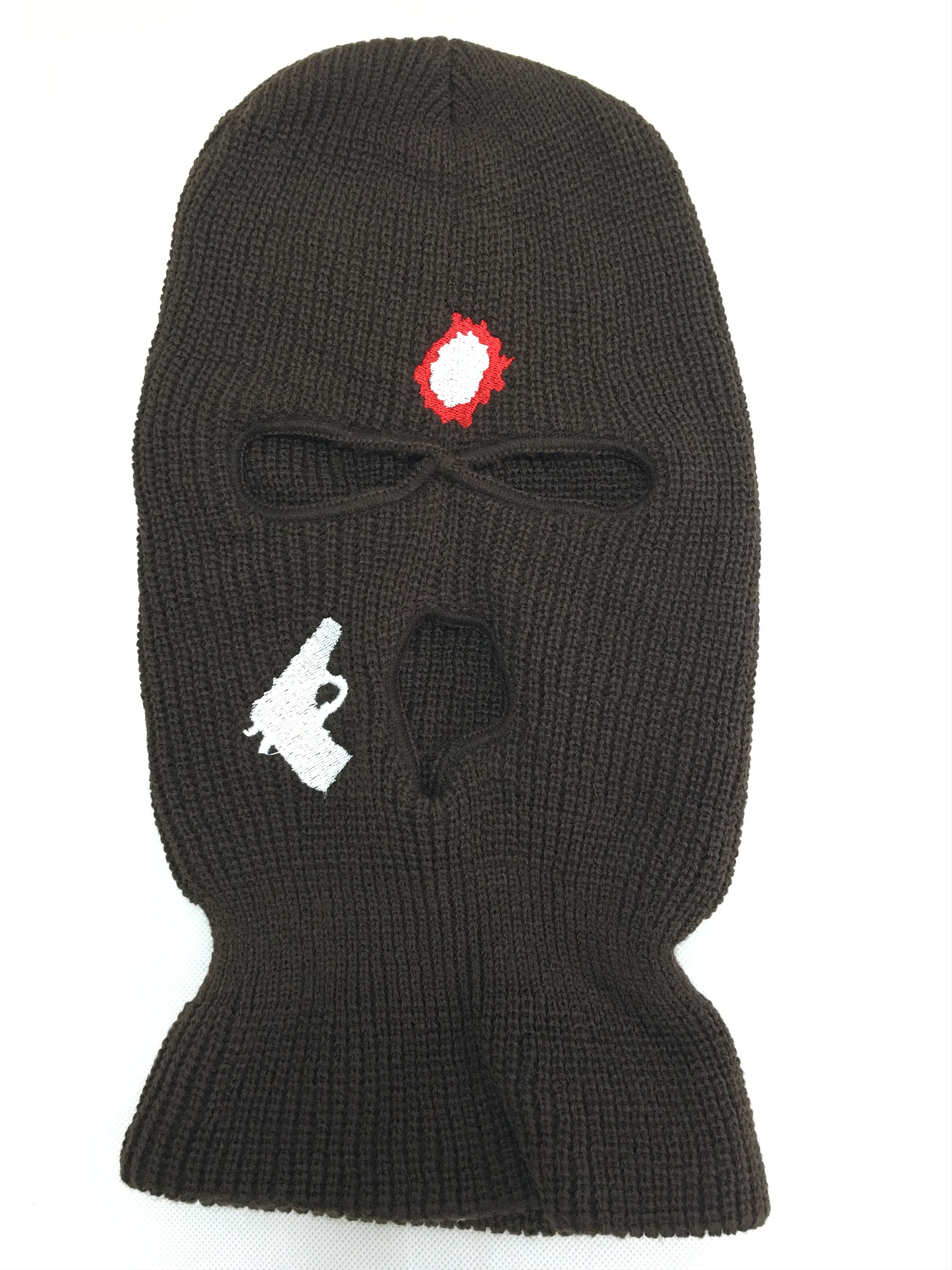 Streetwear Bullet Head Shot Embroidered Knit Brown Ski Mask Balaclava ...