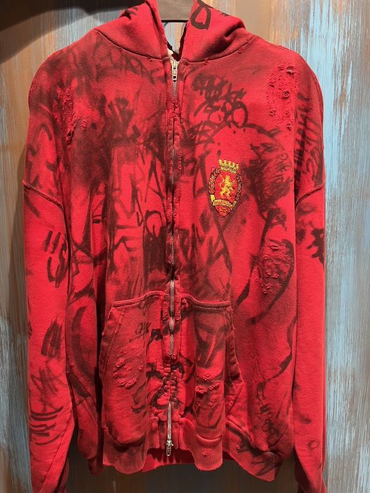 Balenciaga Balenciaga skater graffiti zip up hoodie red | Grailed