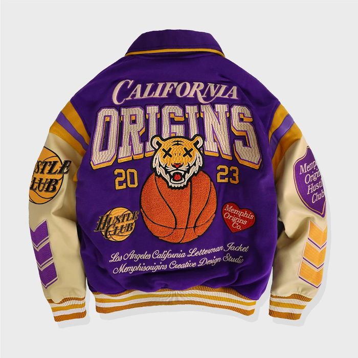 Varsity varsity jacket origins basketball cartoon full embroidery | Grailed