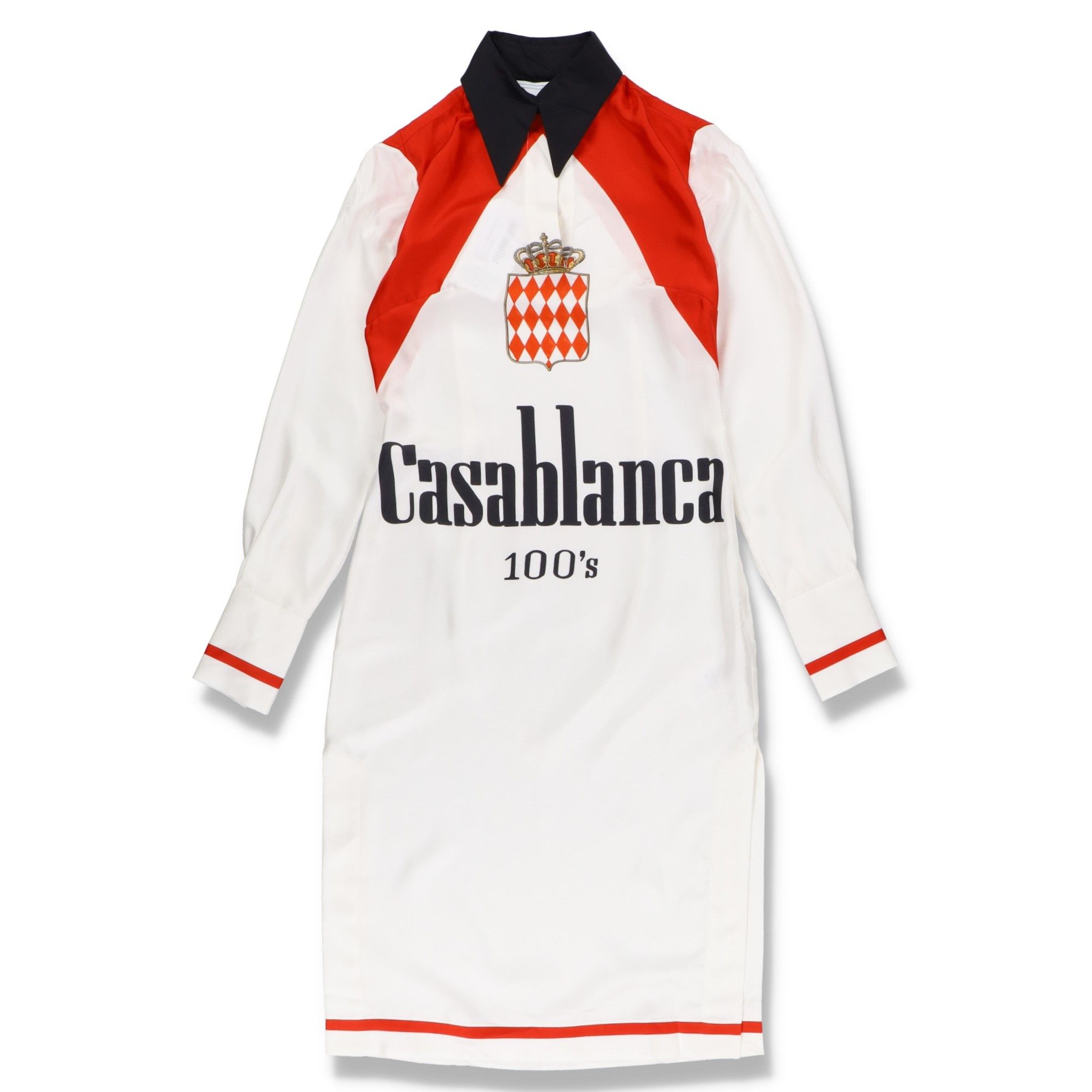 Casablanca White and Red Grand Prix Logo Silk Satin Shirt Dress | Grailed