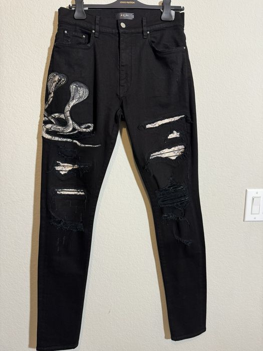 Amiri RARE White Snake Patch Black Denim | Grailed