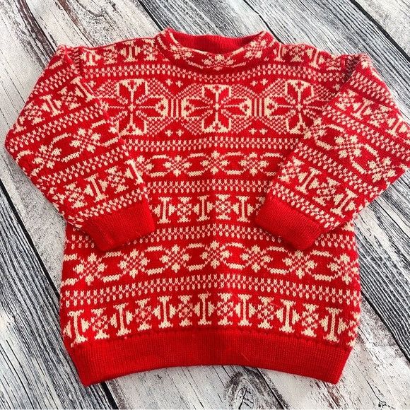 Vintage Vintage 100% Wool Red Fair Isle Sweater | Grailed