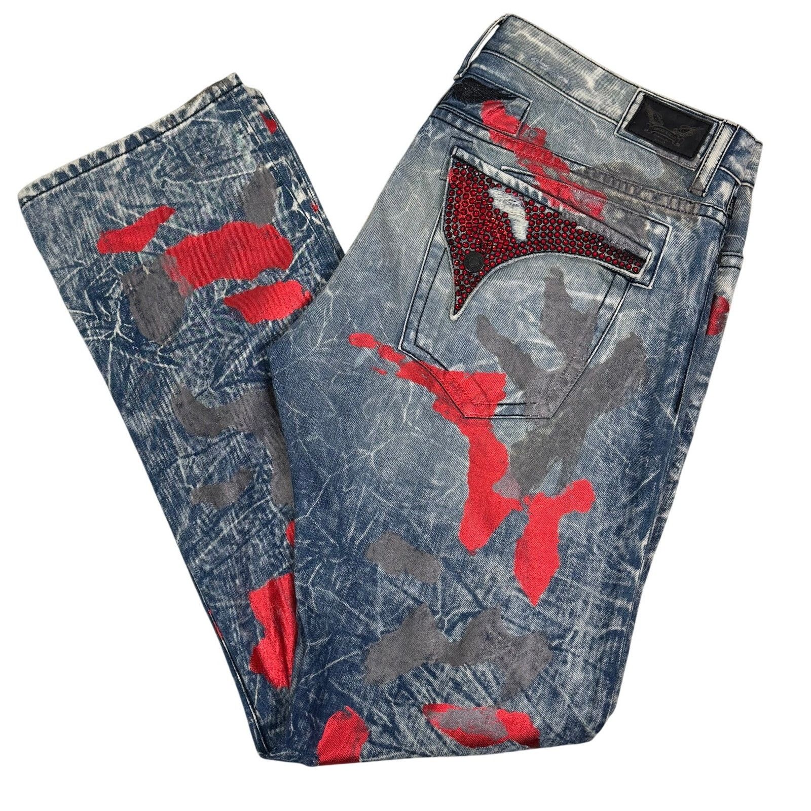 Robins Jeans Robin's Jean Slim Long Flap Coated Distressed Crystal ...