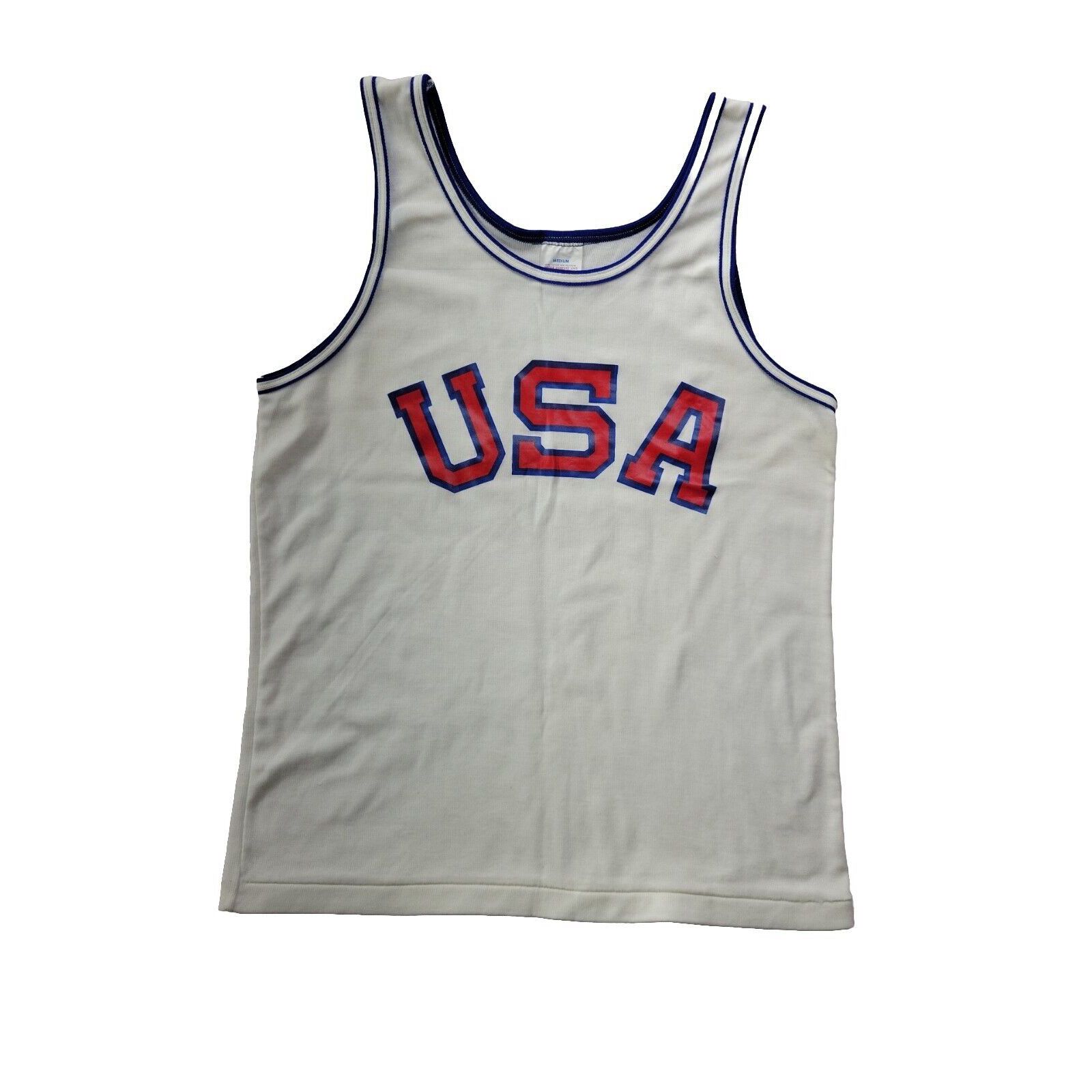 Vintage Vintage 70's Broderick Men M White Ribbed Tank Team USA ...