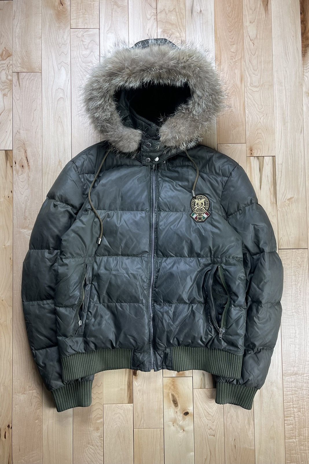 Dolce & Gabbana 2000s Dolce & Gabbana Military Green Fur Puffer Jacket ...