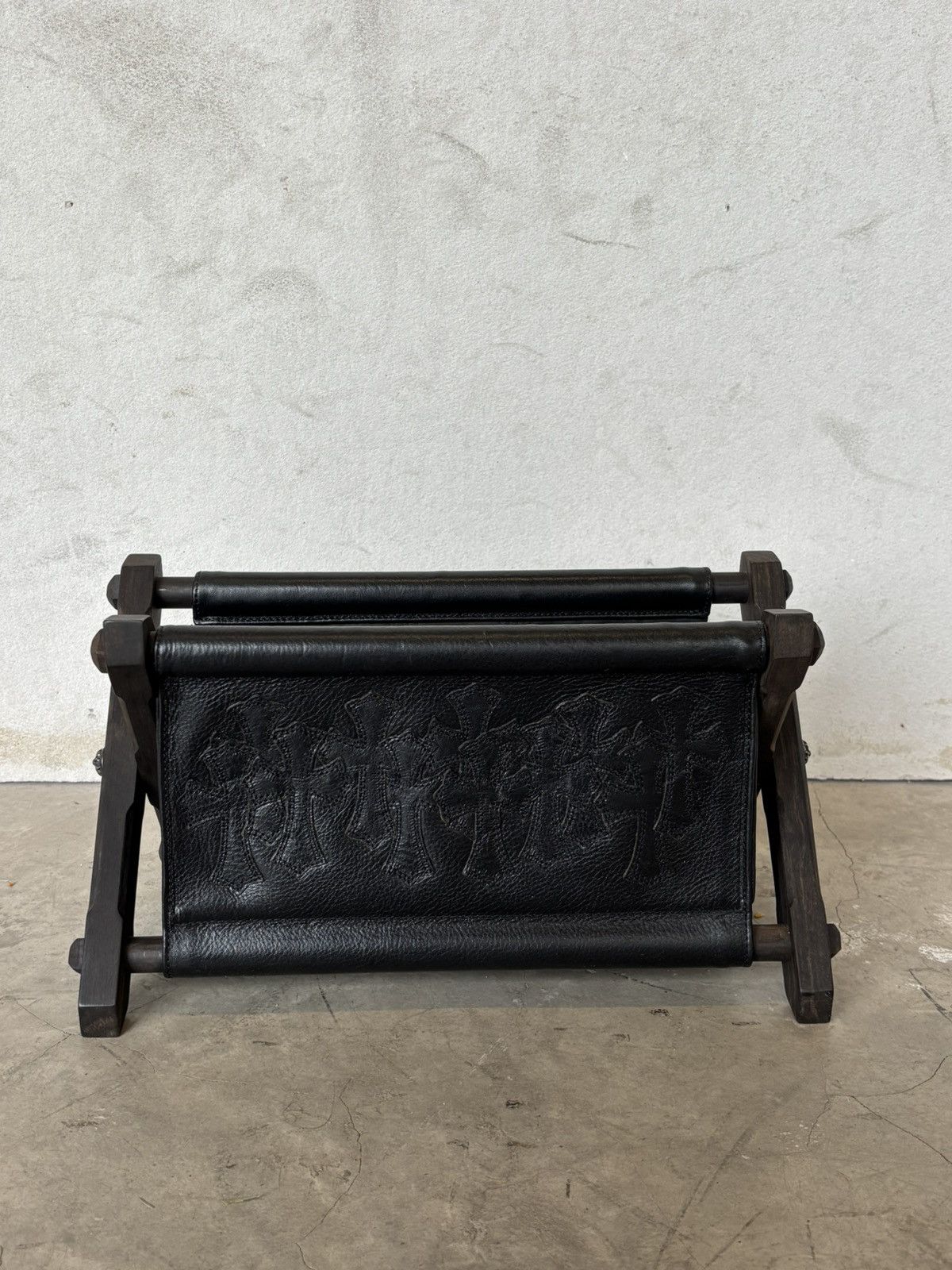 Chrome Hearts Ebony Wood & black leather rack full cross patches | Grailed