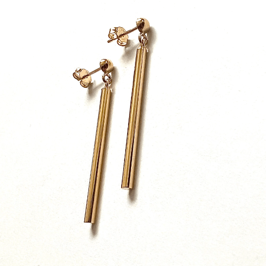 Handmade 14k Real gold Hanging Bar earrings | Gold earrings | | Grailed